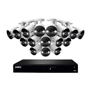 Lorex N4K3SD-1616WB 4K Smart Deterrence 16 Channel Surveillance System w/ N862A63B 4K 3TB Fusion NVR and 16 E892AB 4K Smart Deterrence Bullet Cameras