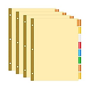 Amazon Basics 8 Tab Dividers for 3 Ring Binder, Insertable Tab, Multicolor, 4-Pack