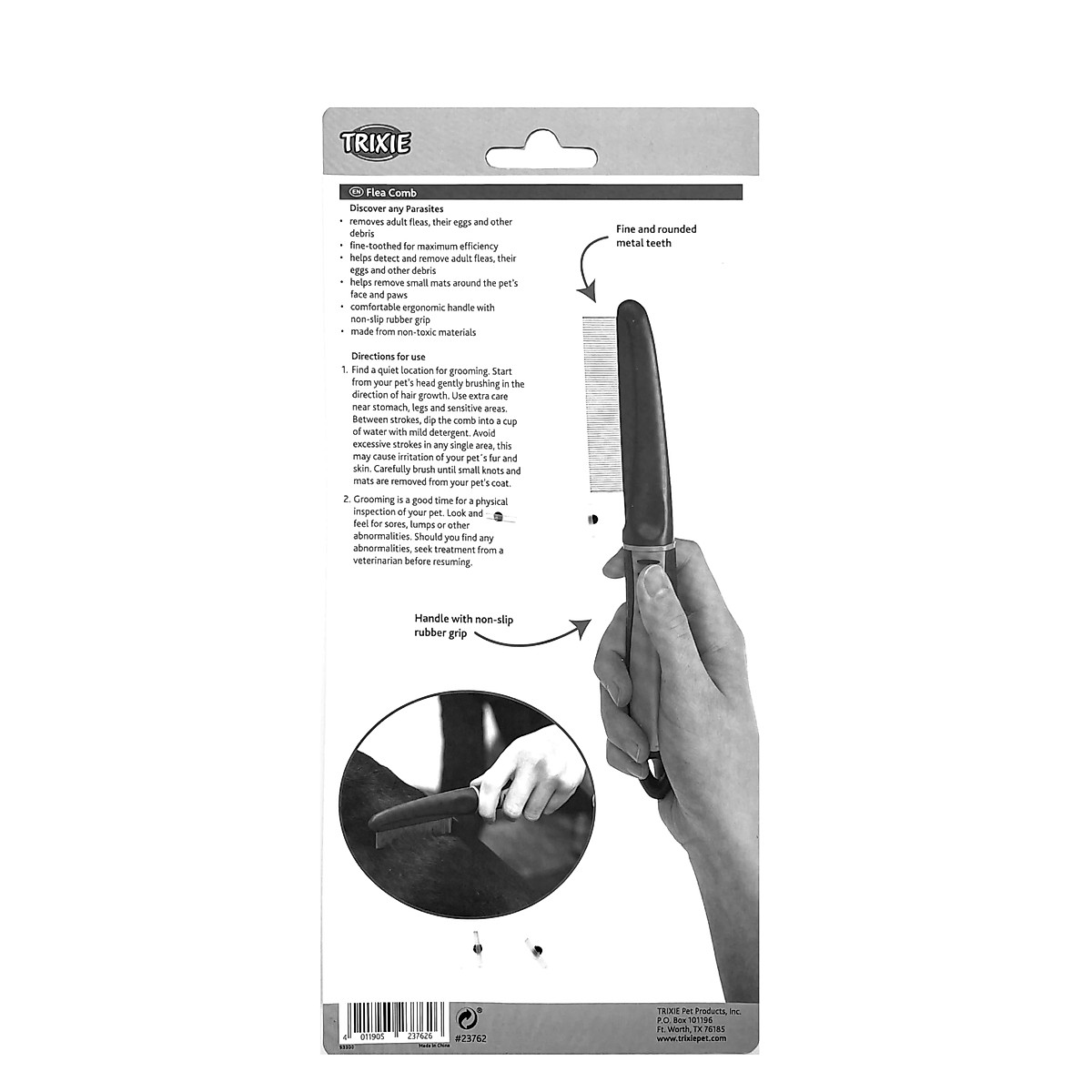 TRIXIE Pet Grooming Flea Comb, For Cats, Dogs, and Small Animals, Removes Fleas, Flea Eggs and Other Debris, 8" (21cm)