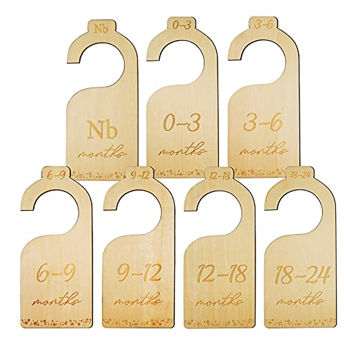 Esweny 7PCS Baby Closet Size Dividers Wooden Baby Closet Organizers from Newborn to 24 Months Dividers to Organize Nursery Closet