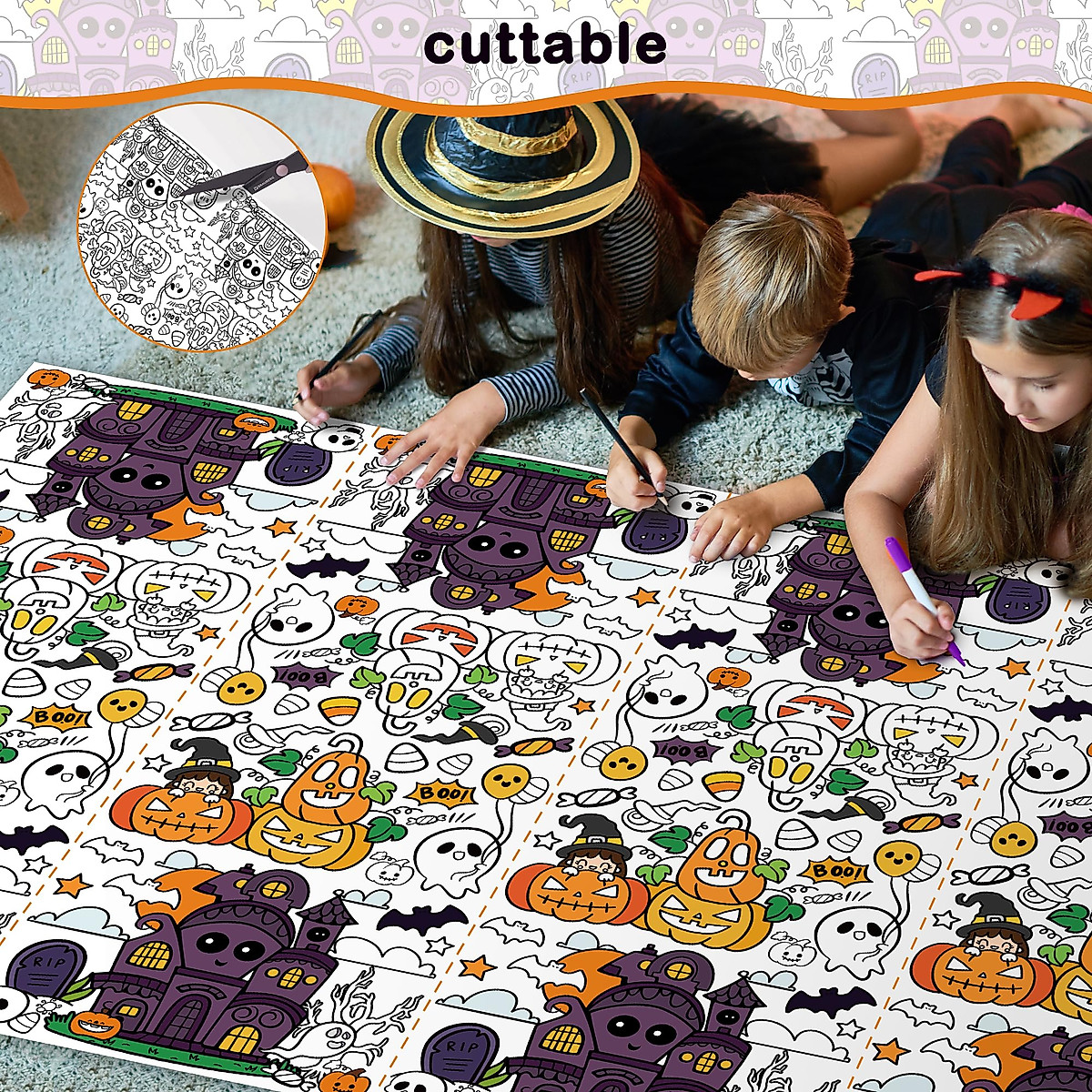 OHOME Halloween Paper Coloring Tablecloth - Halloween Party Decorations | Halloween Backdrop for Indoor | Halloween Games Gifts Decor Party Favors Supplies | Halloween Crafts for Kids,54" x 88"
