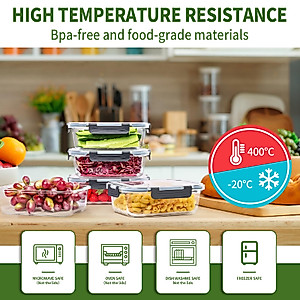 Skroam 5-Packs 36OZ Glass Food Storage Containers with Lids Airtight, Glass Meal Prep Container for Lunch, Pantry Organizers and Storage, Glass Lunch Boxes for Freezer to Oven Safe, Leak Proof