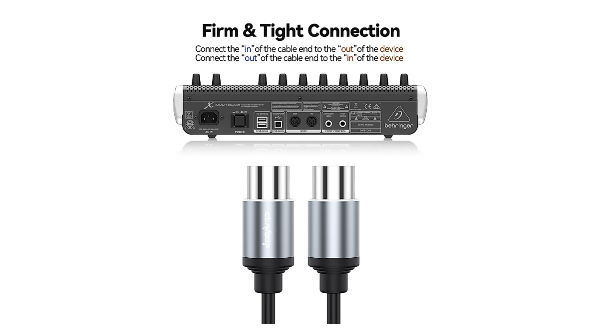 CLAVOOP MIDI Cable 3ft - Durable 5 Pin DIN MIDI Cord for Instruments