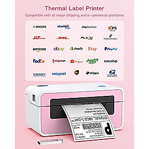 POLONO Shipping Label Printer Pink, 4x6 Thermal Label Printer for Shipping Packages, Commercial Direct Thermal Label Maker, 2" Pink Circle Direct Thermal Labels (750 Labels c
