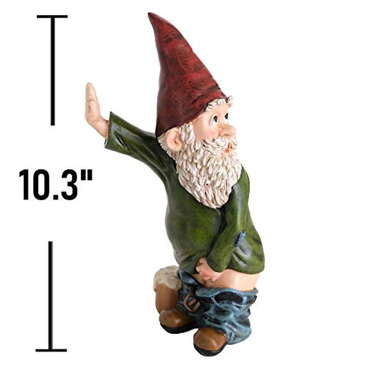 BELLA HAUS DESIGN Gnome Statue - 10.3" Tall Polyresin - Willy The Peeing Garden Gnome for Lawn Ornaments, Indoor or Outdoor Decorations - Red and Green Funny Gnomes