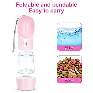 madeking Dog Water Bottle Portable Pet Water Bottle Leak Proof Dog Water Dispenser and Food, Lightweight Dog Travel Water Bottle Bowl for Walking and Trave (Pink)