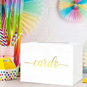 LANLISA White Card Box with Gold Foil Design, Gift Cards Receiving Box Holder for Birthdays Party, Graduations, Bridal &amp; Baby Showers, Wedding Receptions, Retirements, Anniversaries