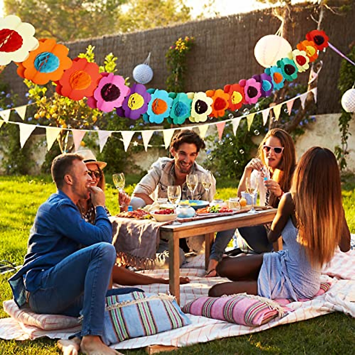 KESOTE Mexican Fiesta Paper Flower Garland Hanging Party Decorations, 3 Pack Rainbow Flower Garland for Luau Summer Cino de Mayo Fiesta Party Decorations