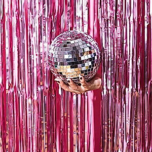CHRORINE 2pcs 3ft x 8.3ft Pink Tinsel Foil Fringe Curtains Streamers Backdrop for Pink Party Birthday Wedding Bachelorette Baby Shower Bridal Shower Decorations