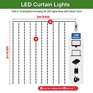300 LED Curtain String Light with 24 Pcs 180 Feet Fake Vines Artificial Ivy and 50 Pcs Invisible Wall Vines Fixing Clips for Wedding Party Home Garden Bedroom Wall Decorations