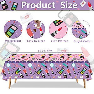 4 Pack Spa Theme Tablecloth Spa Makeup Party Tablecovers 51 x 86 '' Disposable Plastic Makeup Theme Table cover for Girls Spa Makeup Party Birthday Party Decorations Baby Shower Party (Makeup-4)