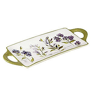 Certified International Fresh Herbs Rectangular Platter with Handles, 16" x 8" x 1.75", Multicolored