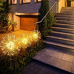 Dengduoduo 2 Pack Solar Garden Lights, Solar Firework Lights, Solar Lights Outdoor Waterproof with 2 Lighting Modes, Landscape Light for Walkway, Garden, Patio, Yard, Flowerbed, Parties (Warm White)