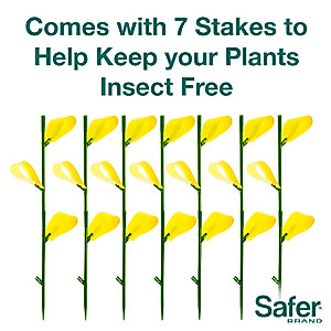 Safer Brand 5026 Houseplant Sticky Stake Insect Traps for Indoor Plants - Controls Fungus Gnats, Whiteflies, Midges, Thrips, Fruit Flies, and Black Flies - 1 Pack, 7 Traps