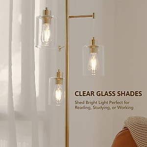 VONLUCE Gold Floor Lamp for Living Room, Modern Brass Floor Lamp 64'' Tall Standing Light w/ E26 Bulbs & Foot Switch, Industrial Standing Lamp for Bedroom Home Office Décor Reading