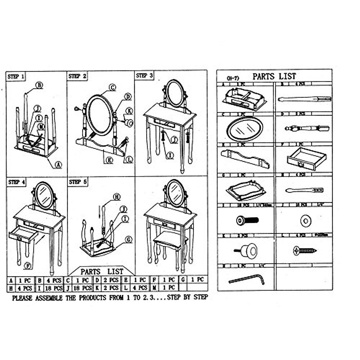 Frenchi Home Furnishing Vanity Set with Stool and Mirror