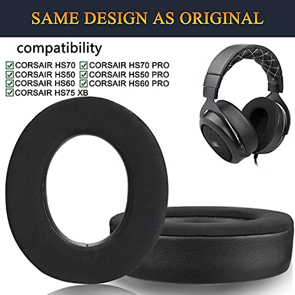 SOULWIT Cooling-Gel Earpads Cushions Replacement for Corsair HS75 XB HS70/Pro HS60/Pro HS50/Pro Gaming Headset/Headphones, Ear Pads with High-Density Noise Isolation Foam