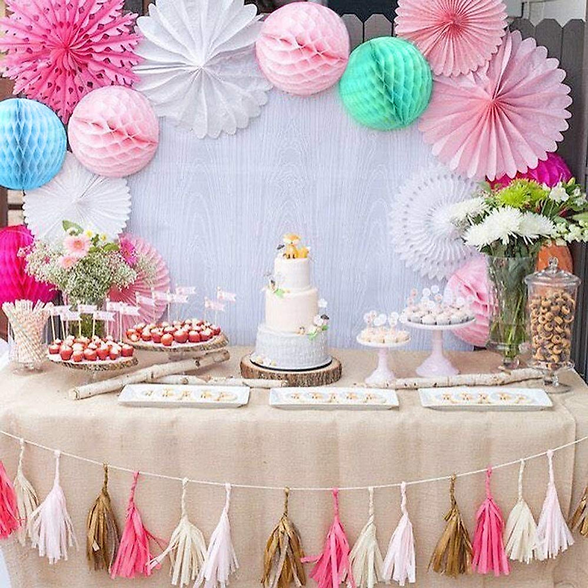 Binpeng Paper Fan for Decorations Paper Honeycomb Tissue Balls for Party Decoration Set of 3 Blue Paper Honeycomb Tissue Fans for Party Decoratio (RAINBOW Honeycomb 6pcs 8 Inch)