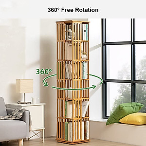 360 Rotating Bookshelf, Bamboo Rotating Storage Display Rack Standing Shelves with Open Design Shelving for Living Room Study Room Office