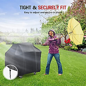 EpicMelody BBQ Grill Cover, 58inch Weather-Resistant Grill Cover for Outdoor Grill, Waterproof Gas Grill Covers with Adjustable Drawstring, Rip-Proof Barbecue Cover for Weber Nexgrill Grills and More