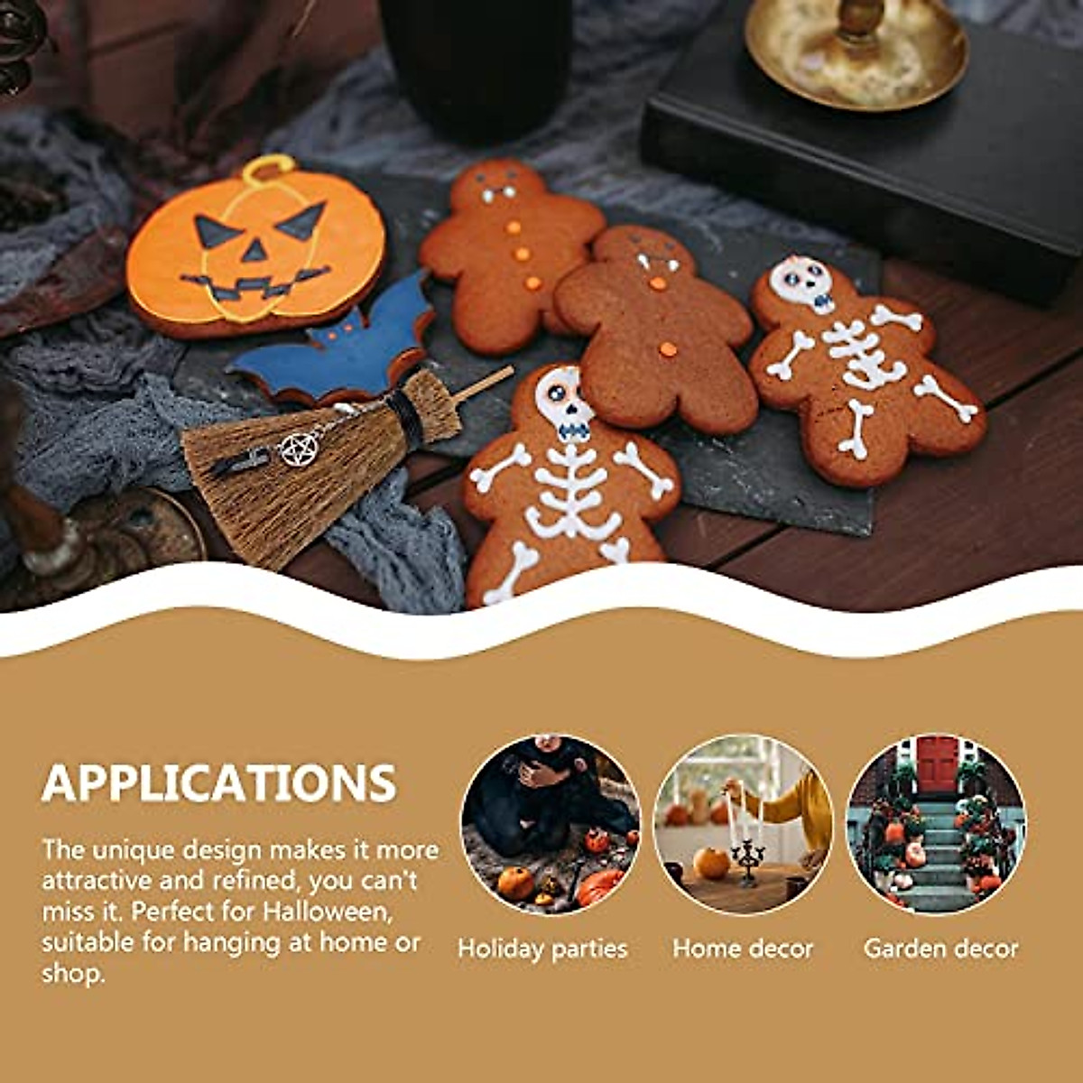 Halloween Mini Broom DIY Handmade Simulation Wizard Branch Broom Model Pendant Jewelry Making Accessories for Kids Khaki