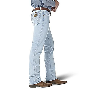 Wrangler Men's Cowboy Cut Slim Fit Jean, Gold Buckle Bleach, 32W x 34L