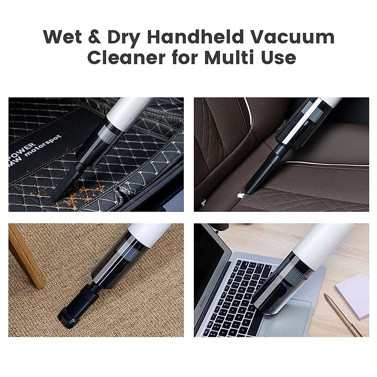 HQXHB Handheld Vacuum Cleaner, 120W 6000Pa Portable Home & Car Vacuum Cordless, Pet Hair Eraser Lithium Ion Cordless Hand Vacuum with Rechargeable Battery (White), A8