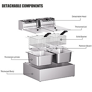 20.7Qt Deep Fryer, 3400W Electric Countertop Deep Fryer with 2 x 6.35 QT Removable Basket Commercial Deep Fryers Frying Machine w/Temperature Control