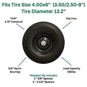 Marathon 00296 Easy Fit 4.00-6 Flat-Free Wheel Assembly for Residential Wheelbarrow, Black