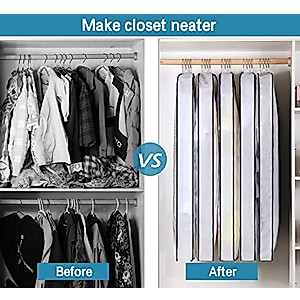 KIMBORA 40" Garment Bags for Hanging Clothes Storage with 4" Gussetes Clear Suit Bags for Closet Storage Coat Cover for Sweaters Shirts, Jackets, (5 Packs,White)
