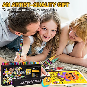 NICETY 72 Colors Acrylic Paint Pens Paint Markers, Extra Fine Tip Point Acrylic Paint Pens for Rock Painting, Canvas, Wood, Ceramic, Glass, Stone, Fabric, DIY Crafts & Art Supplies