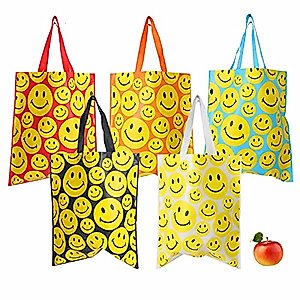 Funiverse Bulk 25 Pack of Happy Smile Face Reusable Shopping Totes or Gift Bags