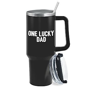 One Lucky Dad Tumbler 40 oz Tumblers with Handle Insulated Tumblers Stainless Steel Tumbler