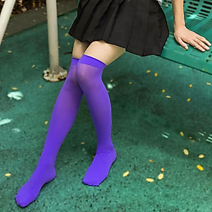 spomei Women Nylon Opaque Thigh High Stockings, School Girl Sheer Over Knee Silk Socks For Cosplay/Halloween Party NL-W3((Rose)