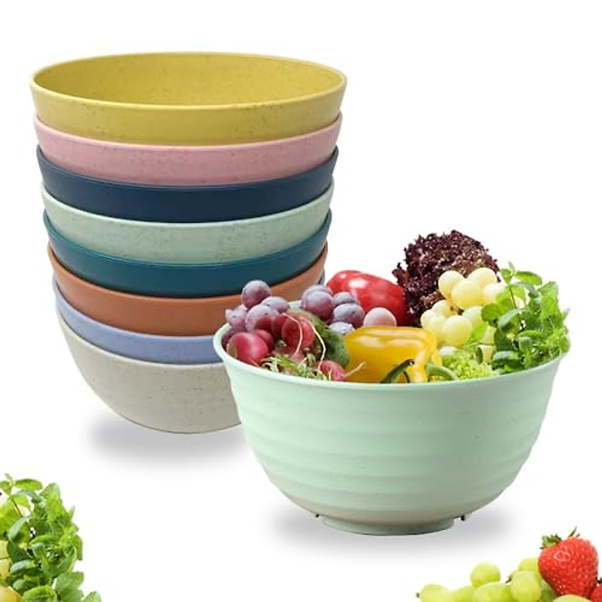 WANBY Lightweight Wheat Straw Cereal Bowls Unbreakable Dinner Bowl Set Dishwasher & Microwave Safe (8 Pack 26Oz)