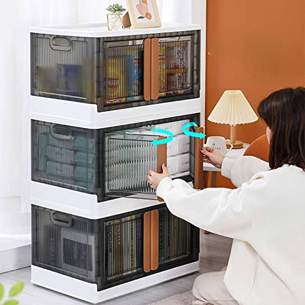 NA Storage Box Simple Installation-Free Wardrobe Sorting Box for Collection Transparent Folding Plastic, Off-white, 95L