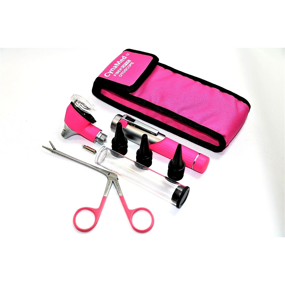 Premium Student Home Use Led Bright Light Ent Diagnostic Otoscope Pocket Size Pink Plus Alligator Ear Nose Forceps Plus 1 Extra Replacement Bulb Plus 10 Speculas Cynamed