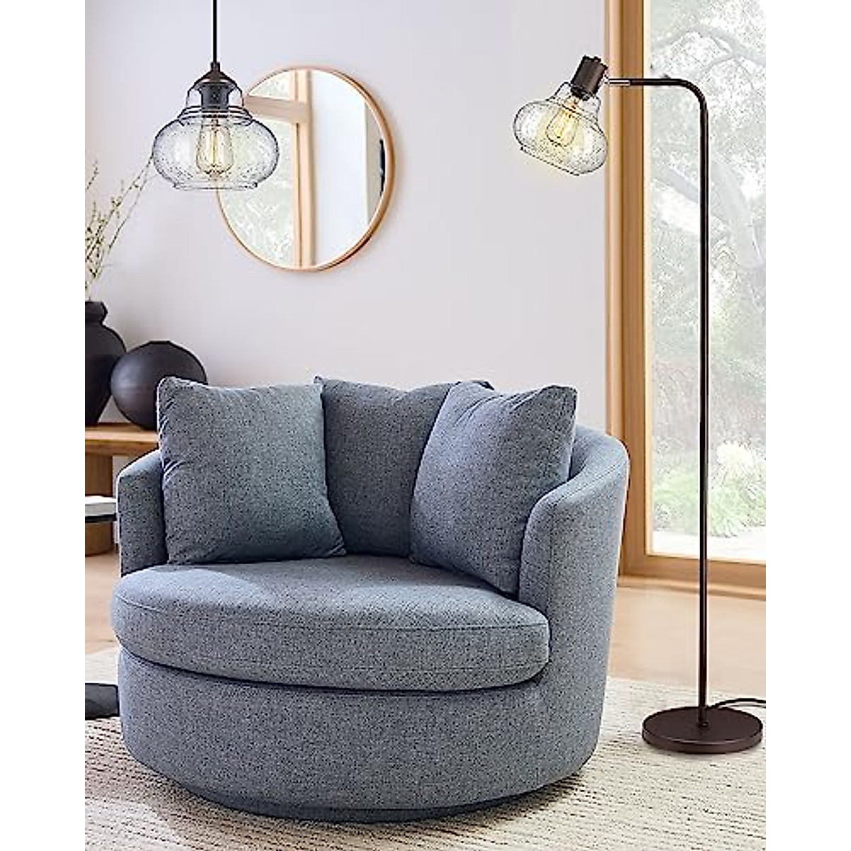 ELYONA Farmhouse Standing Light, Bubble Glass Tall Pole Lamp, Adjustable Industrial Floor Lamp for Bedroom Living Room Office, Edison 6W Bulb Included, Oil Rubbed Bronze Finish