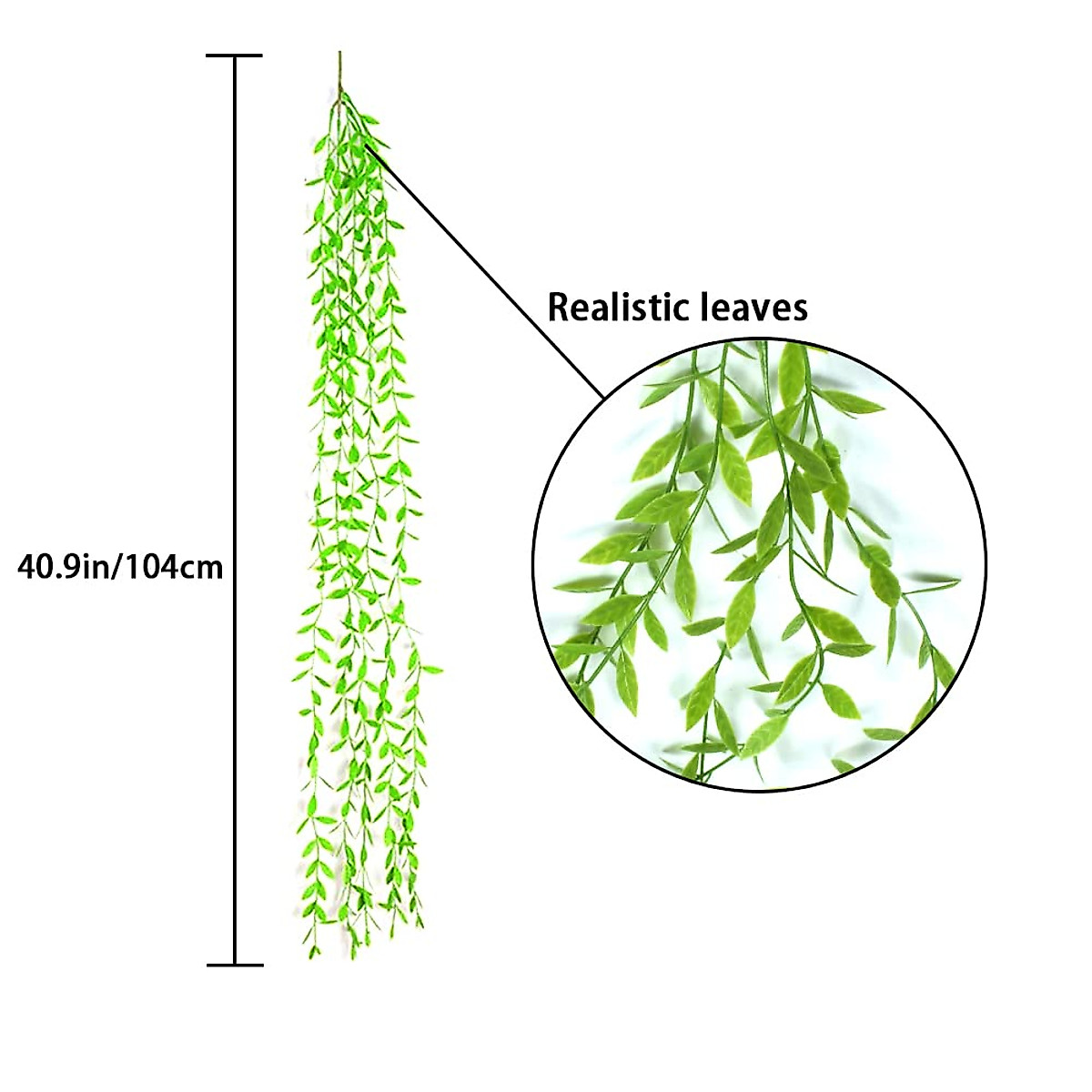 Zpollo 6Pcs Artificial Vines Fake Greenery Garland Willow Leaves with Total 60 Stems Hanging for Wedding Garden Party Wall Home Decoration