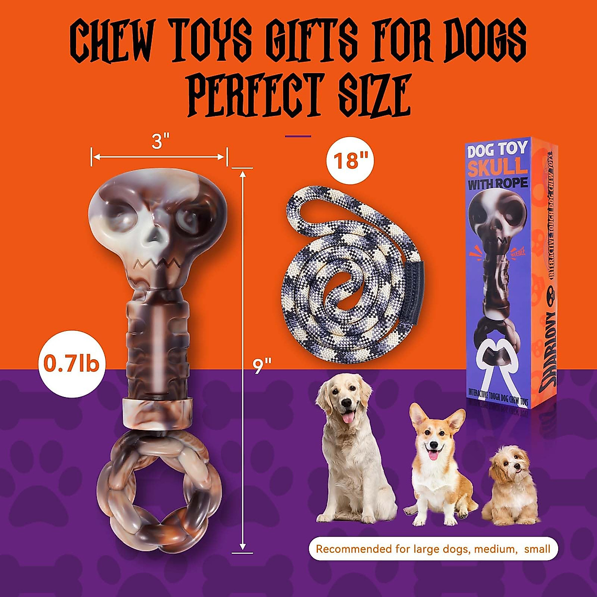 Nylon Dog Toys for Aggressive Chewers, Squeaky Tug of War Dog Toy with Rope, Interactive Dog Toys with Squeaker for Small Medium Large Dogs Breeds, Almost Indestructible Tough Durable Pet Toys