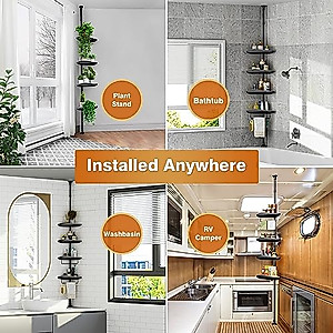 Epicano Shower Caddy Corner,56 to 115.7inches Adjustable Tension Pole Shower Caddy Stand, Rustproof 304 Stainless Steel Pole for Bathroom, Bathtub Storage Organizer,4-Tier, Black and White