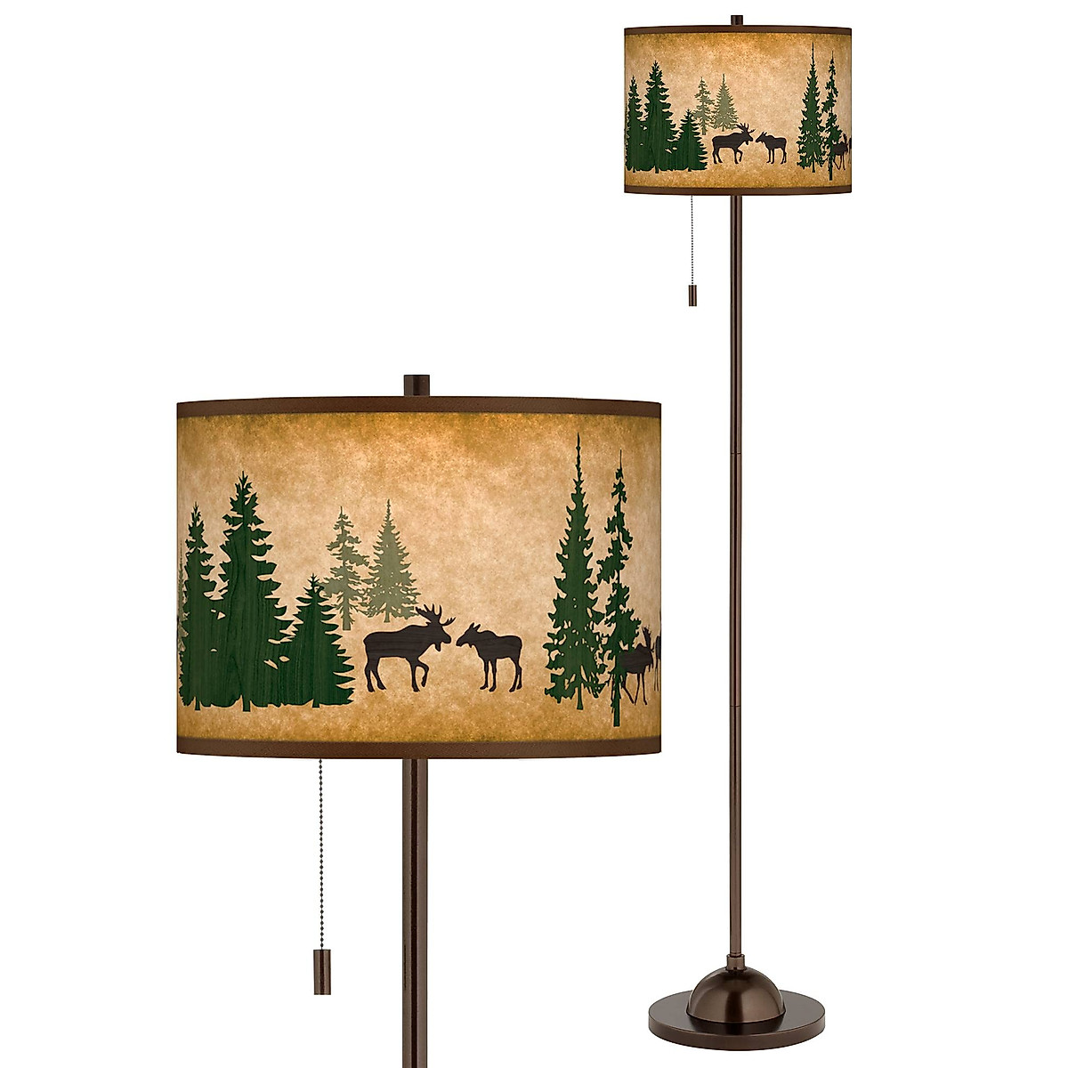 Giclee Glow Moose Lodge Bronze Club Floor Lamp with Print Shade