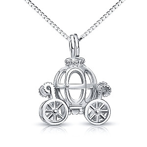 DAOCHONG 925 Sterling Silver Pumpkin Carriage Pendant Necklace,18",Box Chain