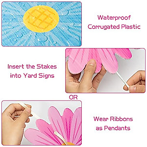 WATINC Sunflower Yard Sign Hanging Ornaments Daisy Waterproof Sunshine Lawn Signs Summer Fall Party Decorations Supplies Photo Props for Outdoor Farmhouse Garden Tree Wall with Stakes & Ribbons