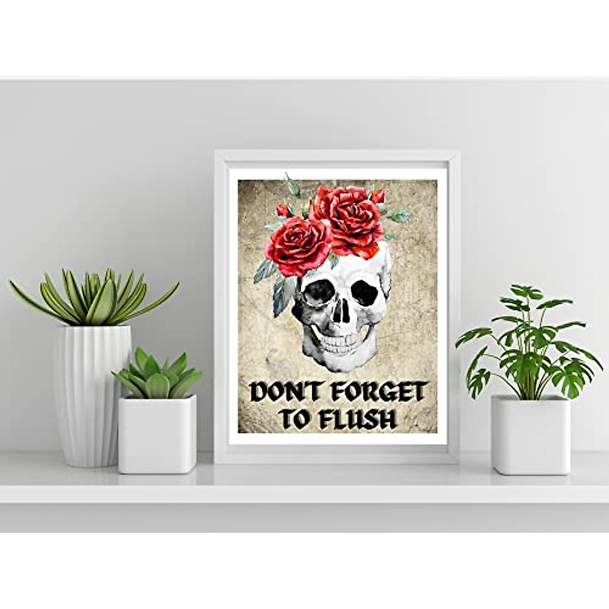 Roxbury Row Goth Bathroom Decor | Skeleton Decor, Skull Decor | Funny Bathroom Signs, Floral Skull Bathroom Decor Sets | Halloween Bathroom Decor Set (Unframed Prints) (Set of 3: Wash/Brush/Flush)