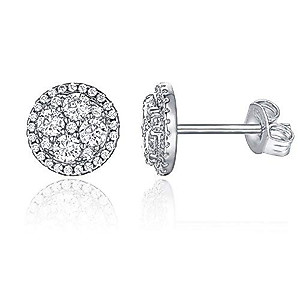 PAVOI 14K White Gold Plated Sterling Silver Post Halo Cluster Cubic Zirconia Stud Earrings for Women | White Gold Earrings