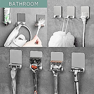 BYFU 8 Pack Adhesive Razor Hooks Shaver Hook Hanger, Heavy Duty Stainless Steel Wall Holders for Bathroom Kitchen Closet Organizer