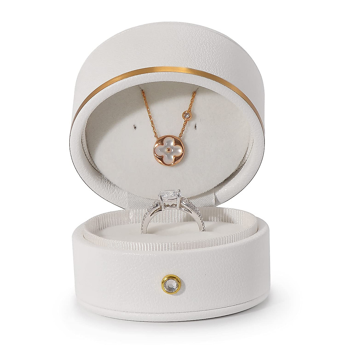 Oirlv Leather Ring Box Engagement Proposal Wedding Ring Gift Box Multifunctional Jewelry Case for Earring Necklace(White)