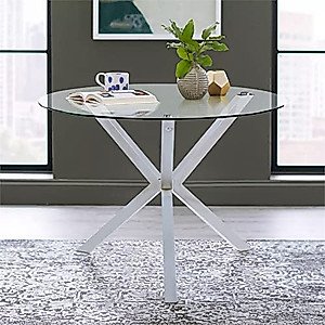BOWERY HILL 41" Round Glass Top Contemperary Dining Table in Chrome