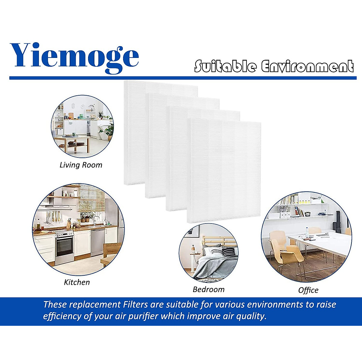 Yiemoge True HEPA Replacement Filter Compatible with Winix C545 Air Purifier, Winix Model C545 P150 B151 113050 Filter S, Part Number 1712-0096-00 (4 HEPA Filters)